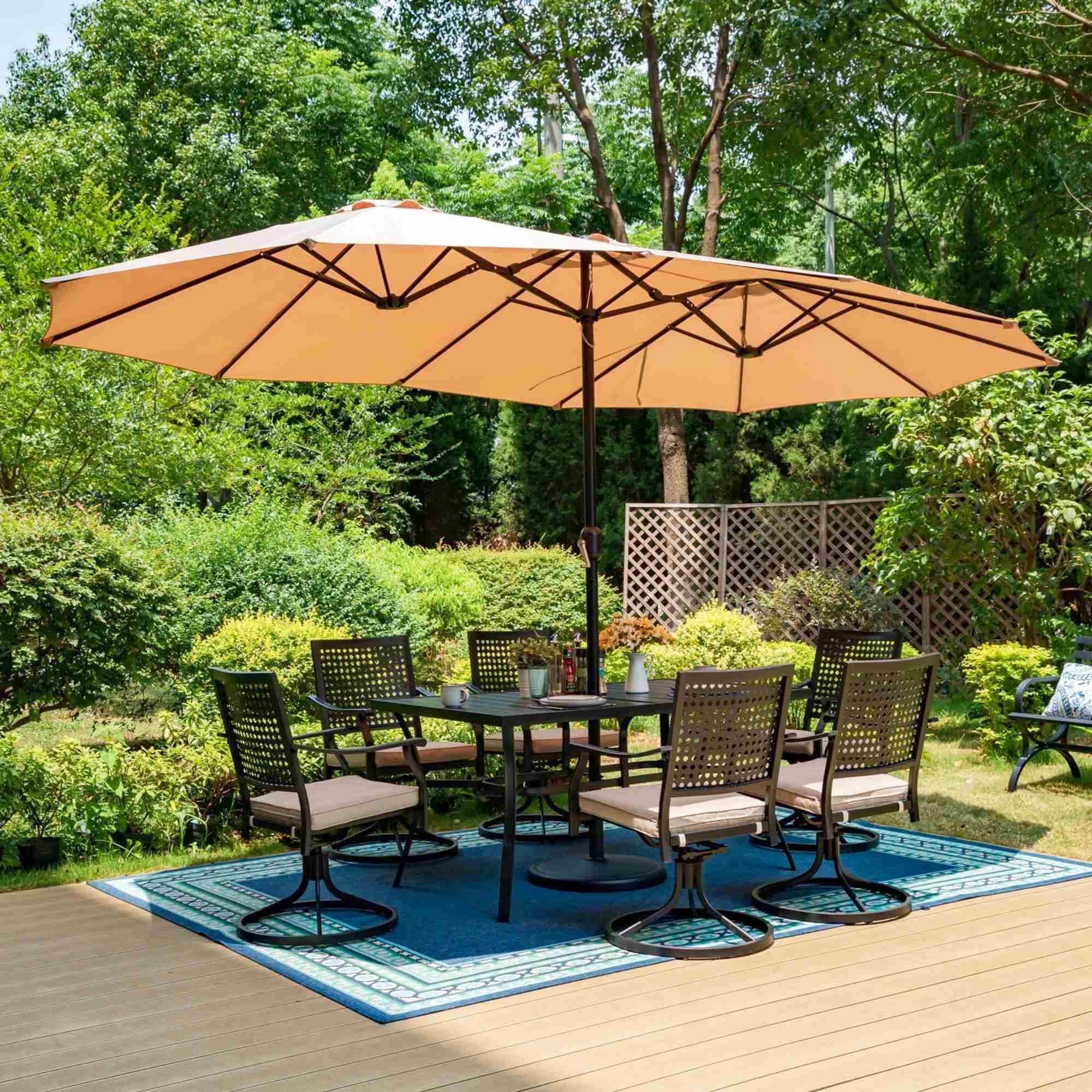 Summit Living 15 ft Large Patio Umbrella with Base Included Double Sided Rectangular Outdoor Deck Umbrella for Outside Beige