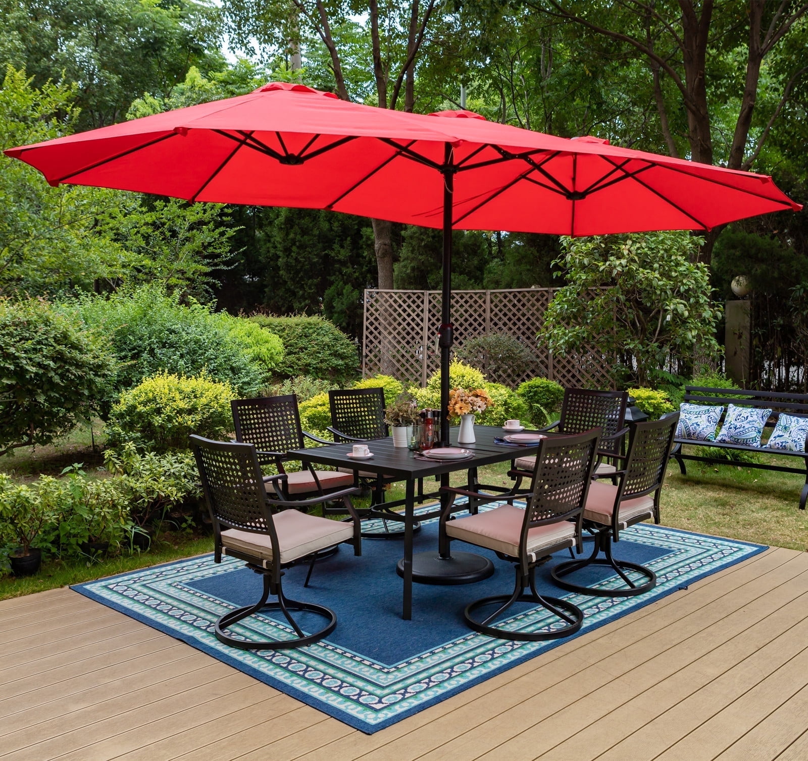 MF Studio 15ft Double-Sided Patio Umbrella with Base Large Outdoor ...