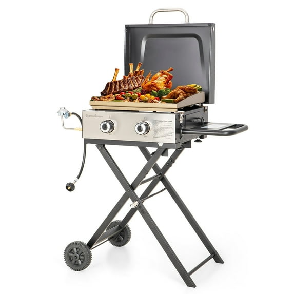 Summit Living 2-Burner Outdoor Propane Griddle Grill Portable Stainless Steel BBQ Grill ...