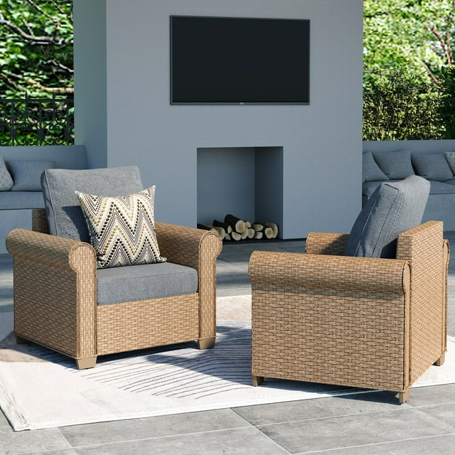 Summit Living 2-Pack Outdoor Wicker Club Lounge Chairs, Patio Furniture ...