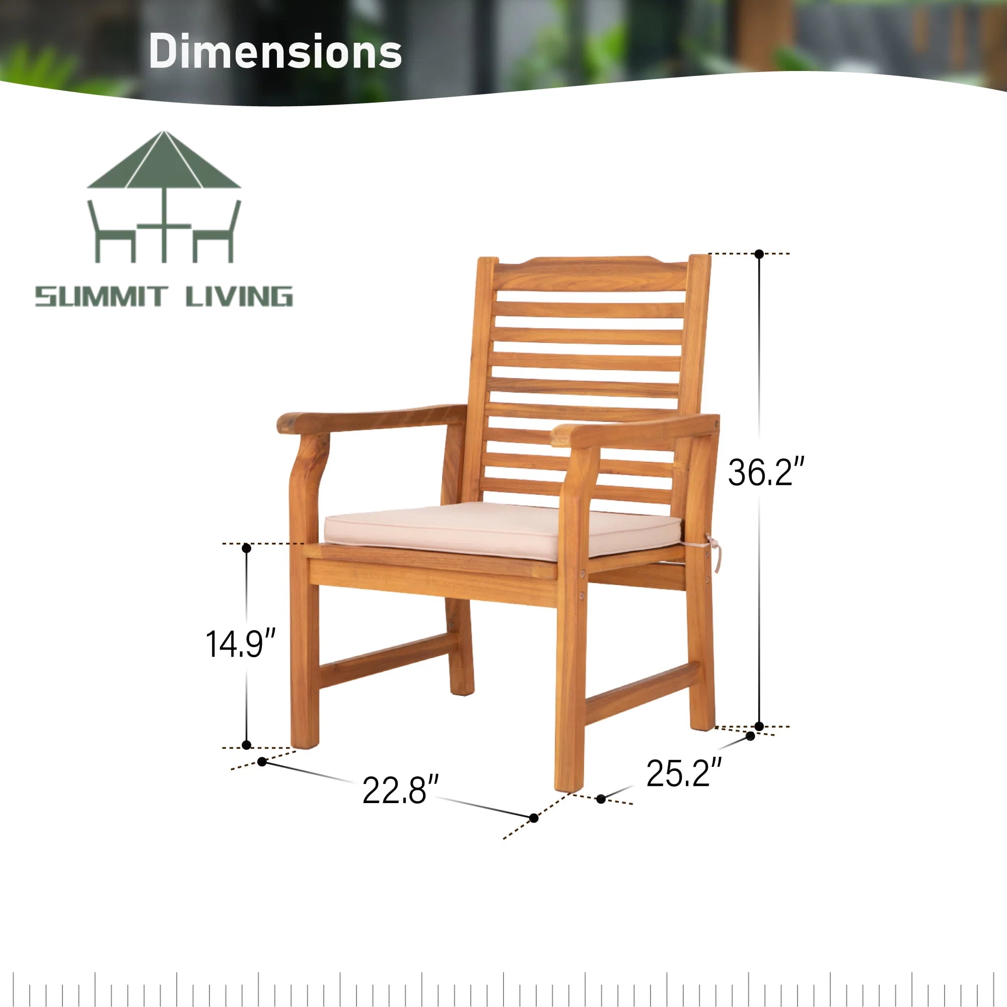 Summit Living Acacia Wood Patio Dining Chairs with Arms, 2-Piece Set ...