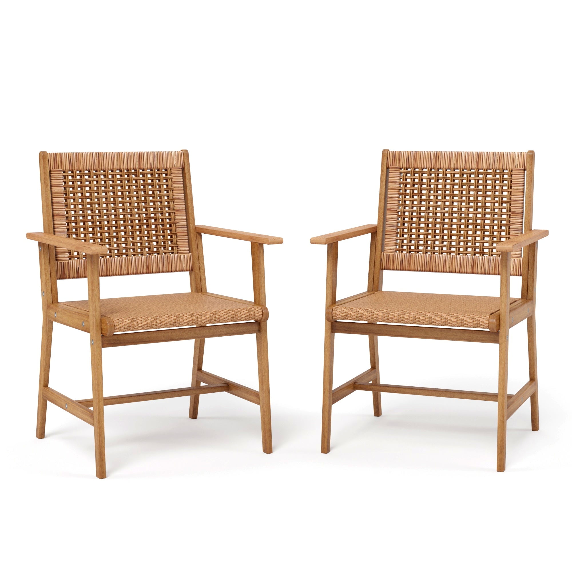 Summit Living Set of 2 Acacia Wood Patio Dining Chairs with Rattan Seat ...