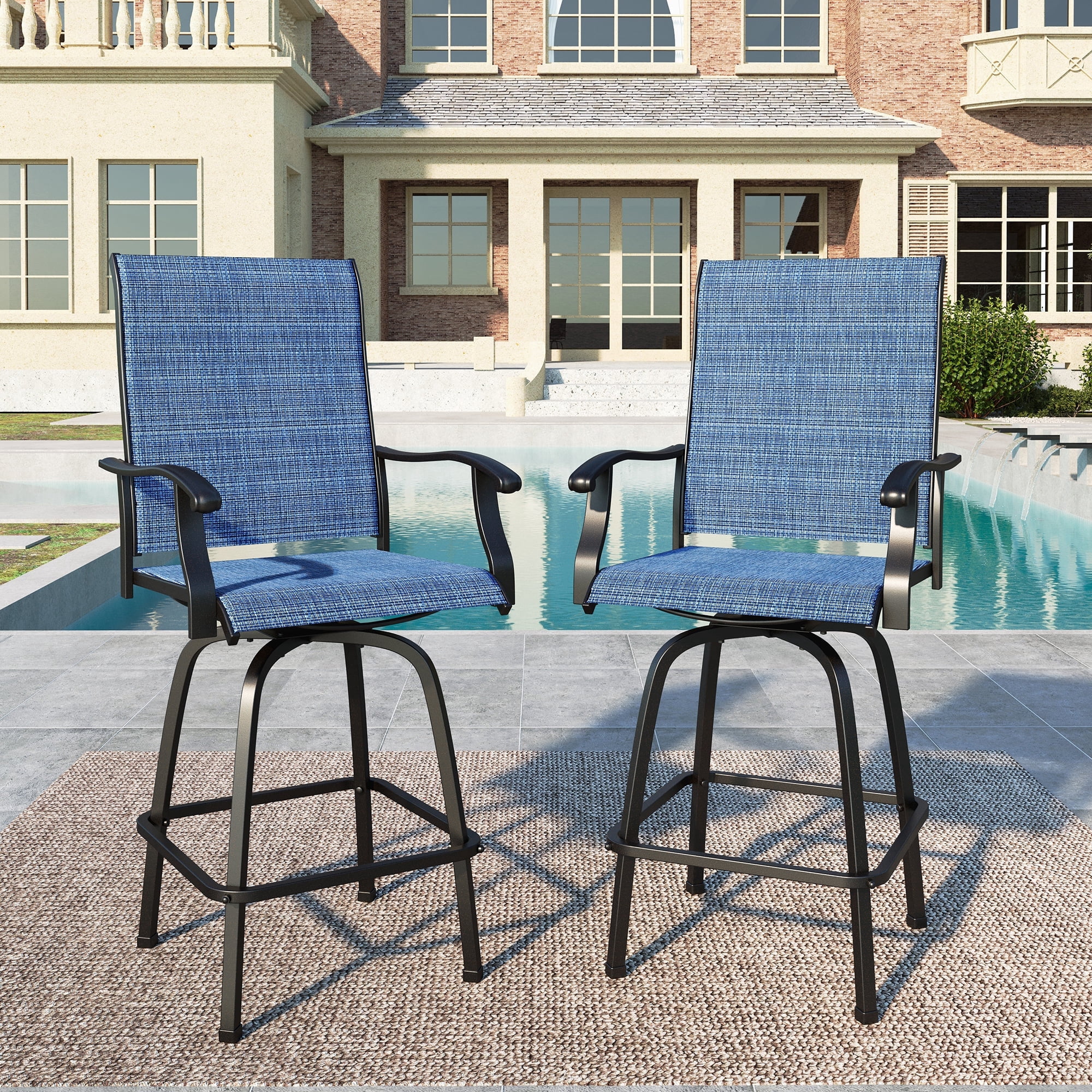 Summit Living 2-Piece Outdoor Metal Swivel Bar Stool Set, Patio Height ...