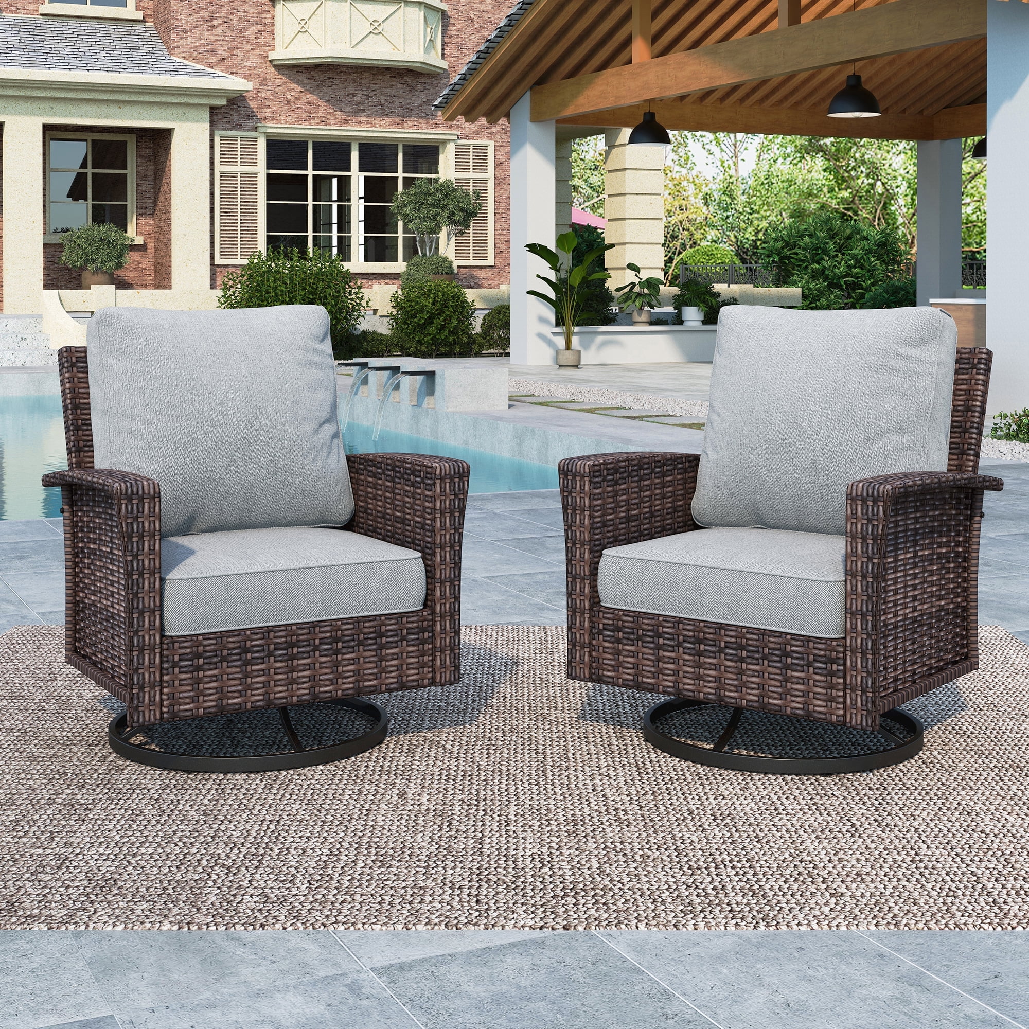 Summit Living 2-Piece Outdoor Rocking Swivel Glider Chairs, Wicker ...