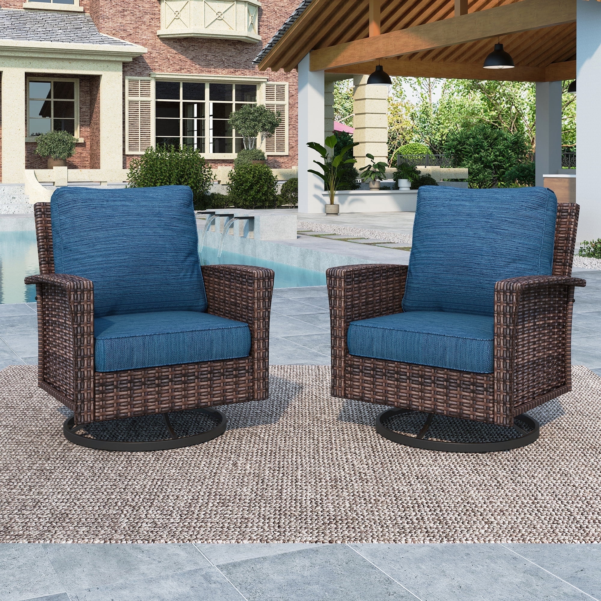 Summit Living 2-Piece Outdoor Rocking Swivel Glider Chairs, Wicker ...