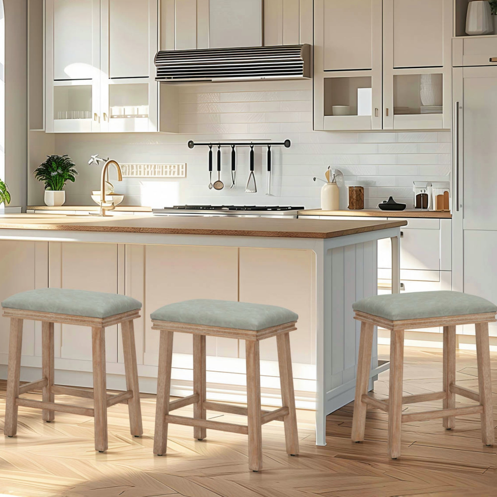 SUMMIT LIVING 24" Wood Backless Counter Height Bar Stools with Padded ...