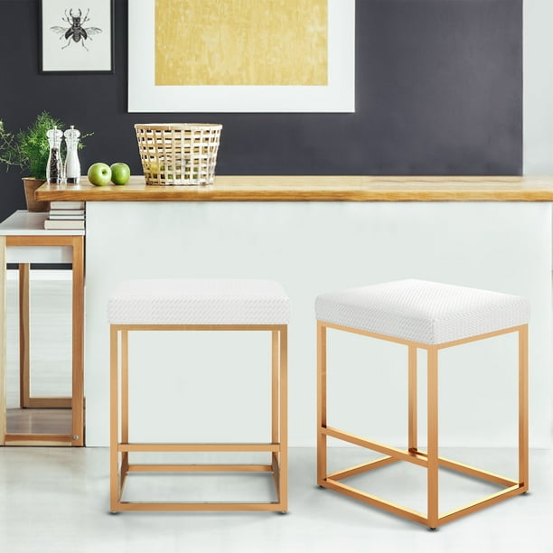 Summit Living 24 inch PU Leather Bar Stools Set of 2, Gold & White ...