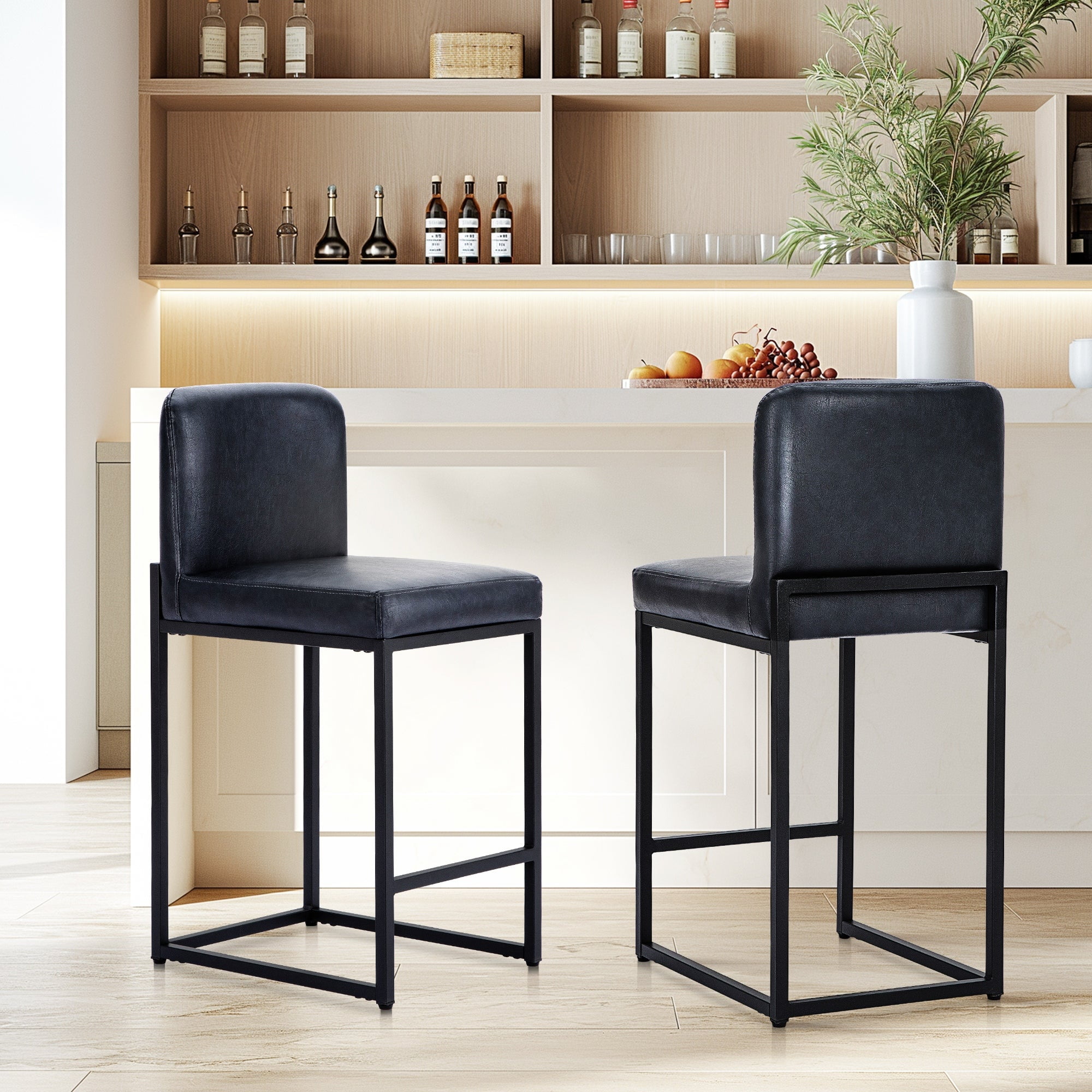 Summit Living 24 Inch Bar Stools, Faux Leather Counter Height Stools ...