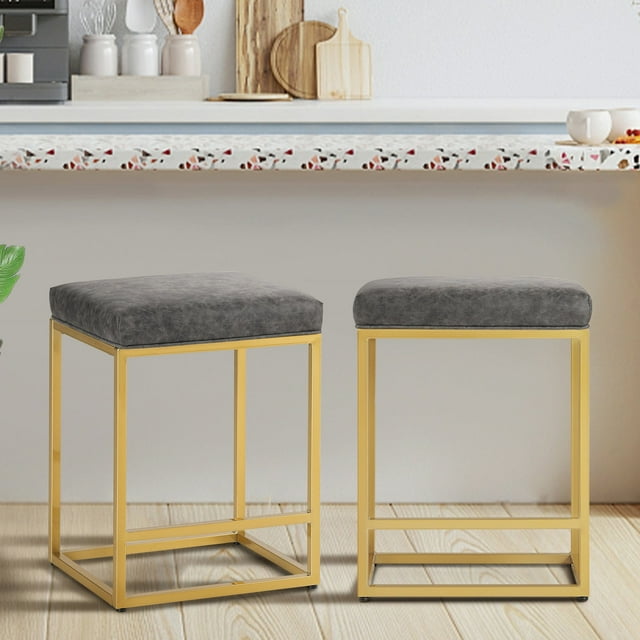 Summit Living 24 inch Counter Stools Set of 2 Gold & Gray, Faux Leather ...