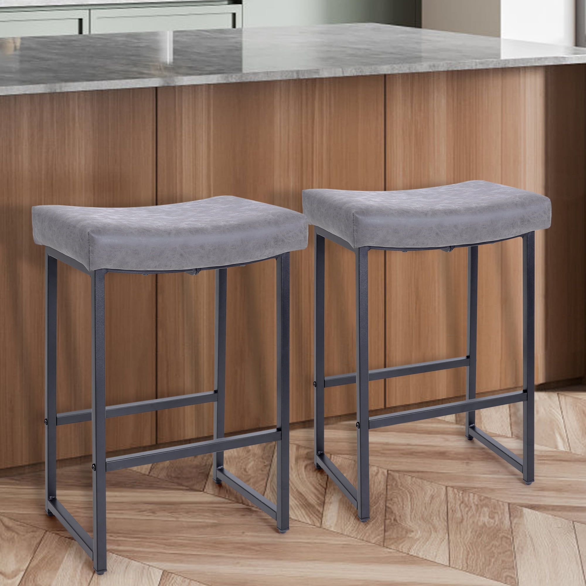 Summit Living 24 inch Counter Stools Set of 2, Saddle Backless Faux ...