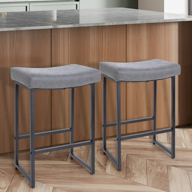 Summit Living 24 inch Counter Stools Set of 2, Saddle Backless Faux ...