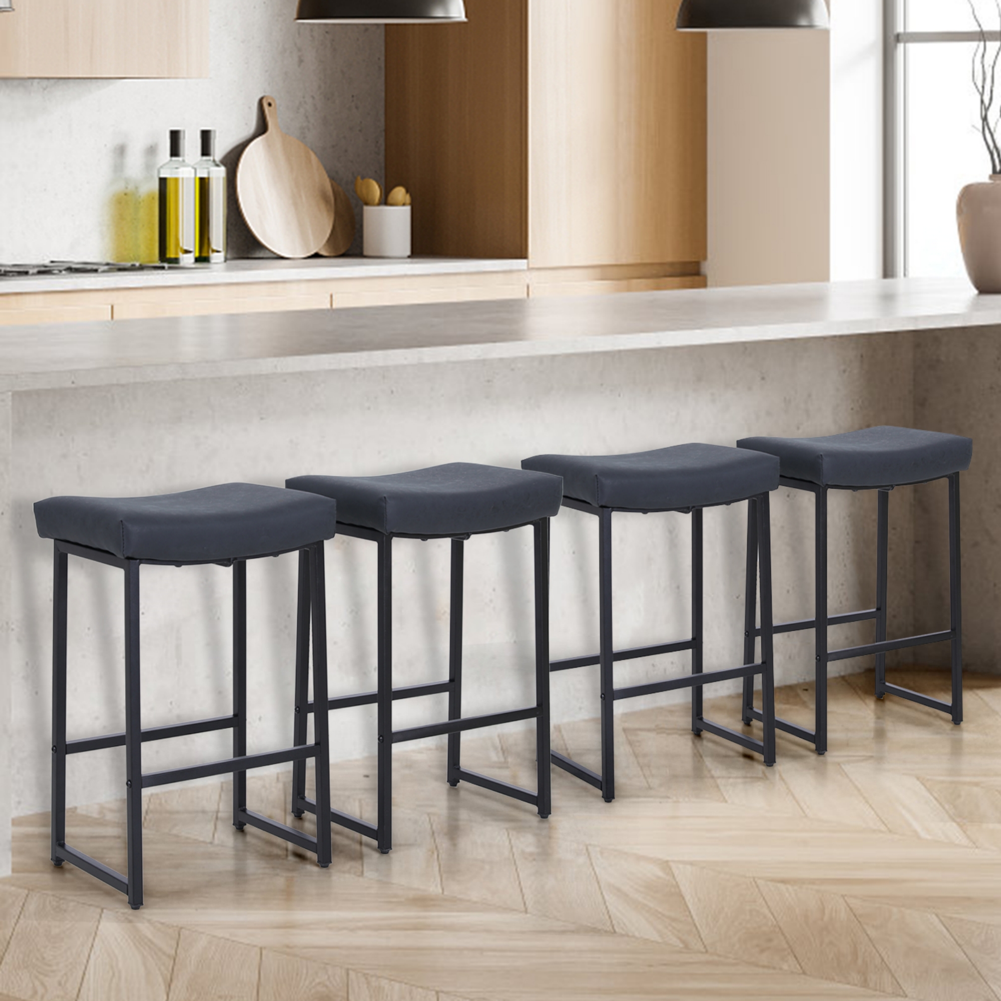 Mainstays Backless Saddle Seat Wood Stool, 24" High, Black Finish ...