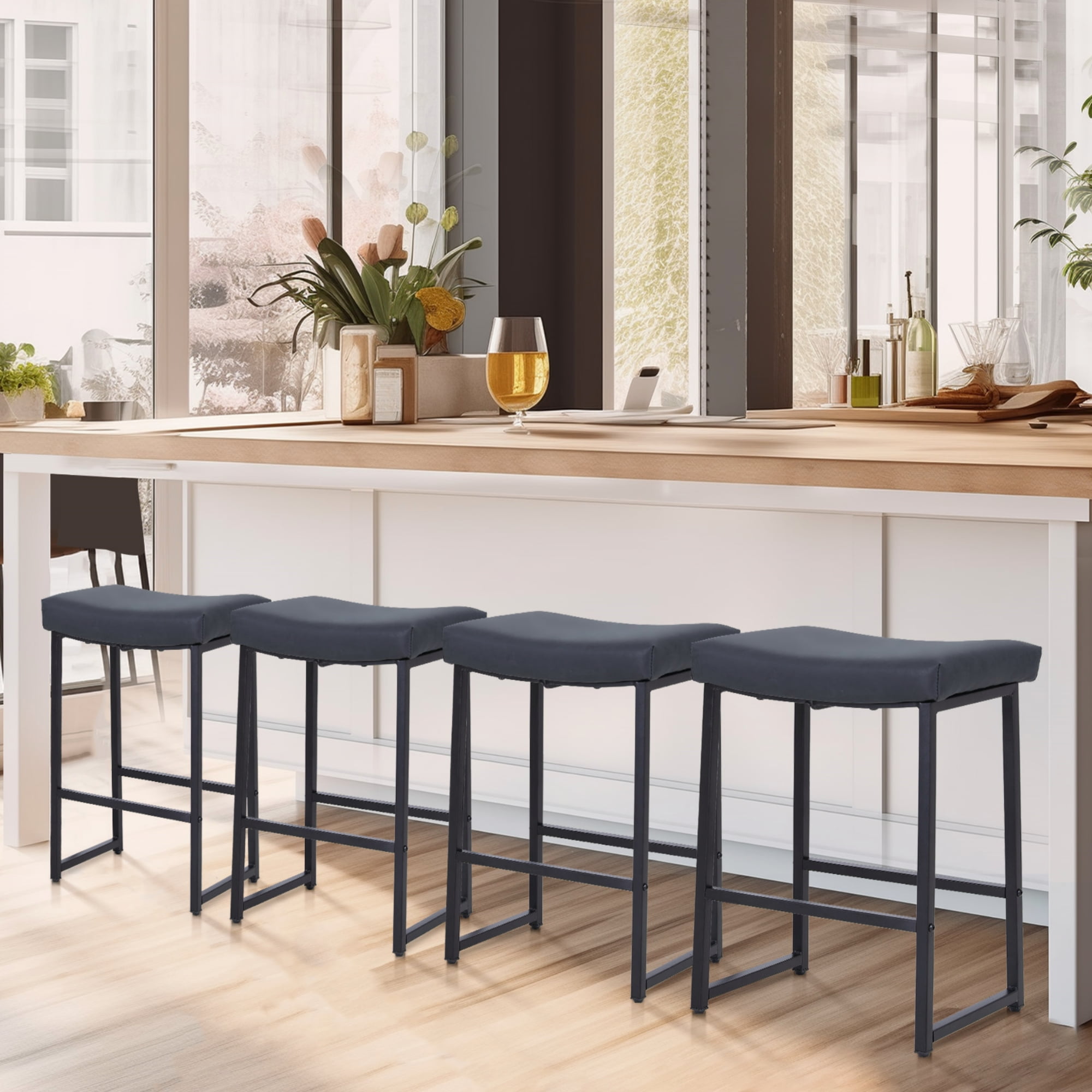 Summit Living 24 Inch Counter Stools Set of 4, Saddle Backless Faux ...