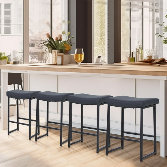 Summit Living Height Bar Stools 24 inch, Set of 4, Saddle Backless Faux ...