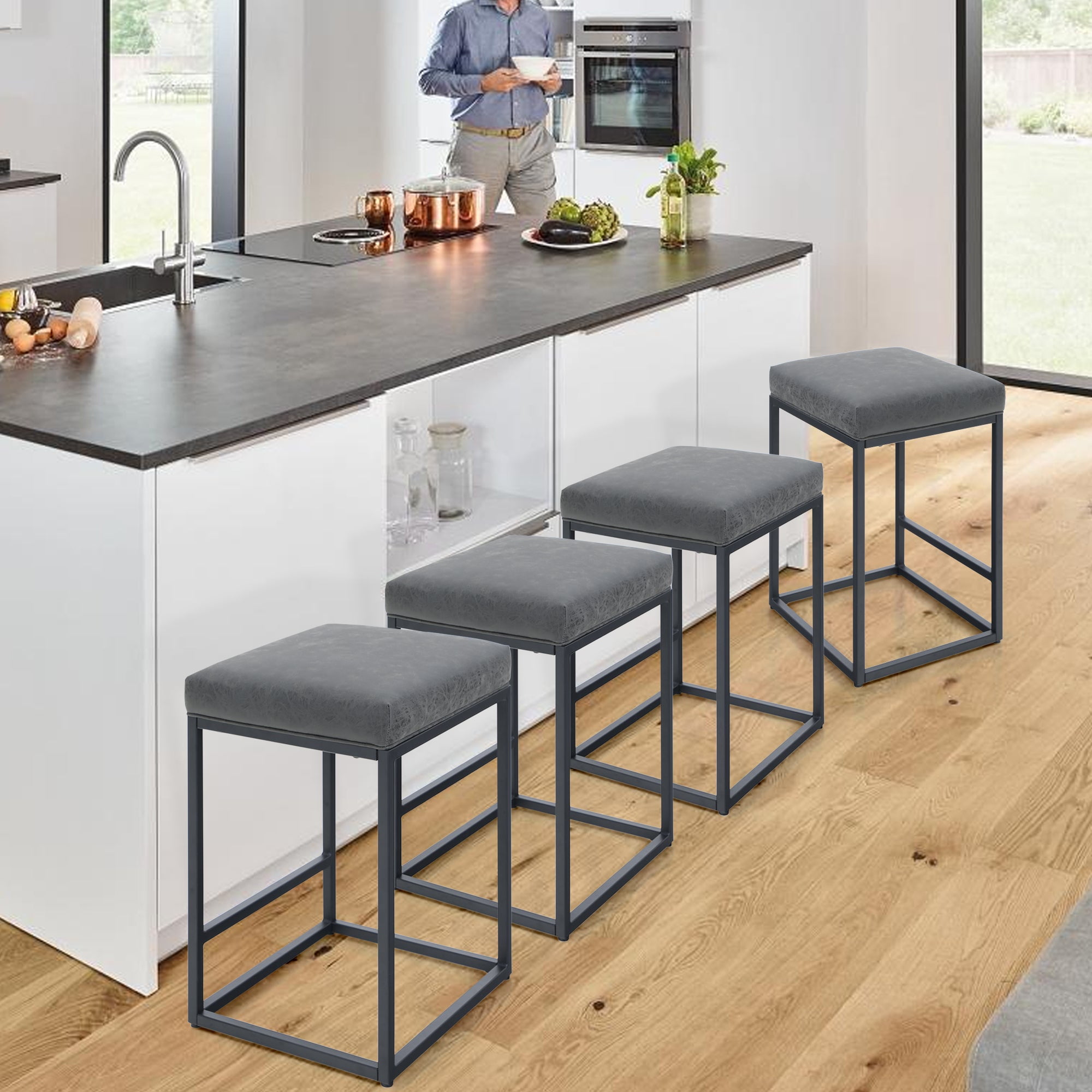 Summit Living 24 inch Counter Stools Set of 4 for Kitchen, Backless PU ...