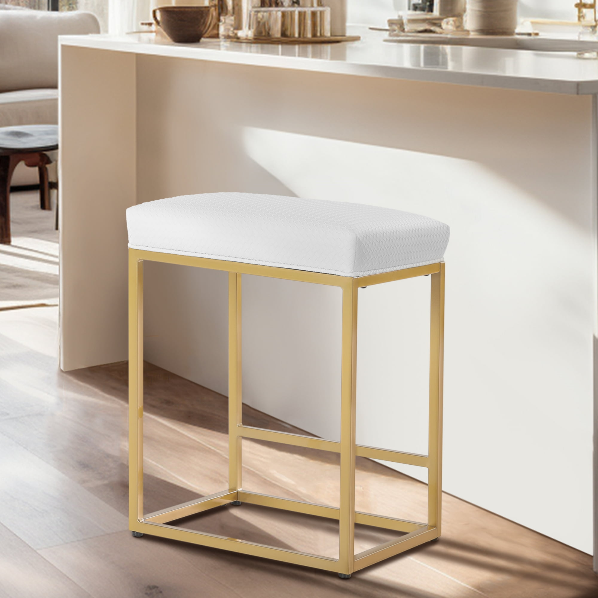 Summit Living 24 inch Counter Stools for Kitchen, Backless Faux Leather ...