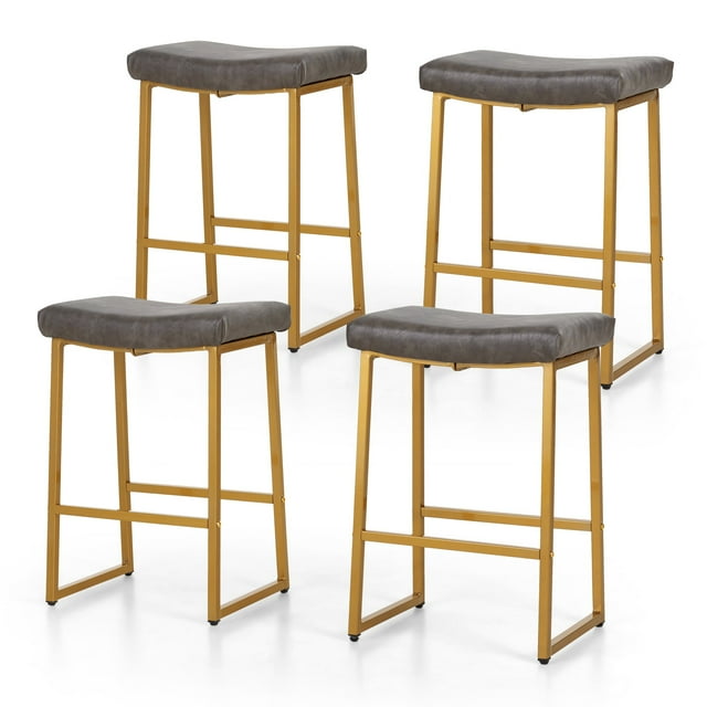Summit Living 24 inch Saddle Bar Stools Set of 4 for Kitchen, Backless ...