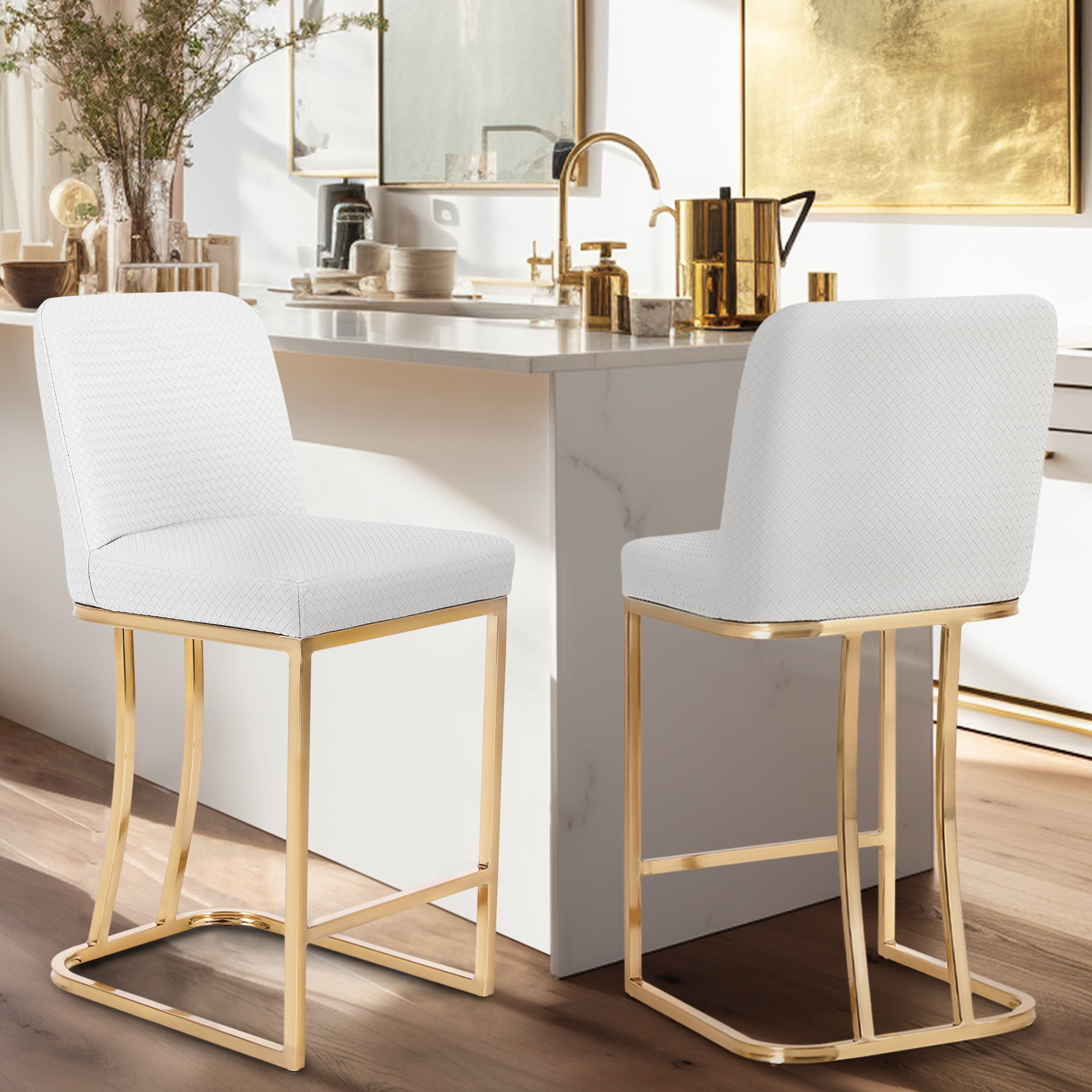 Summit Living 24'' White & Gold Counter Bar Stools, Set of 2, Faux ...