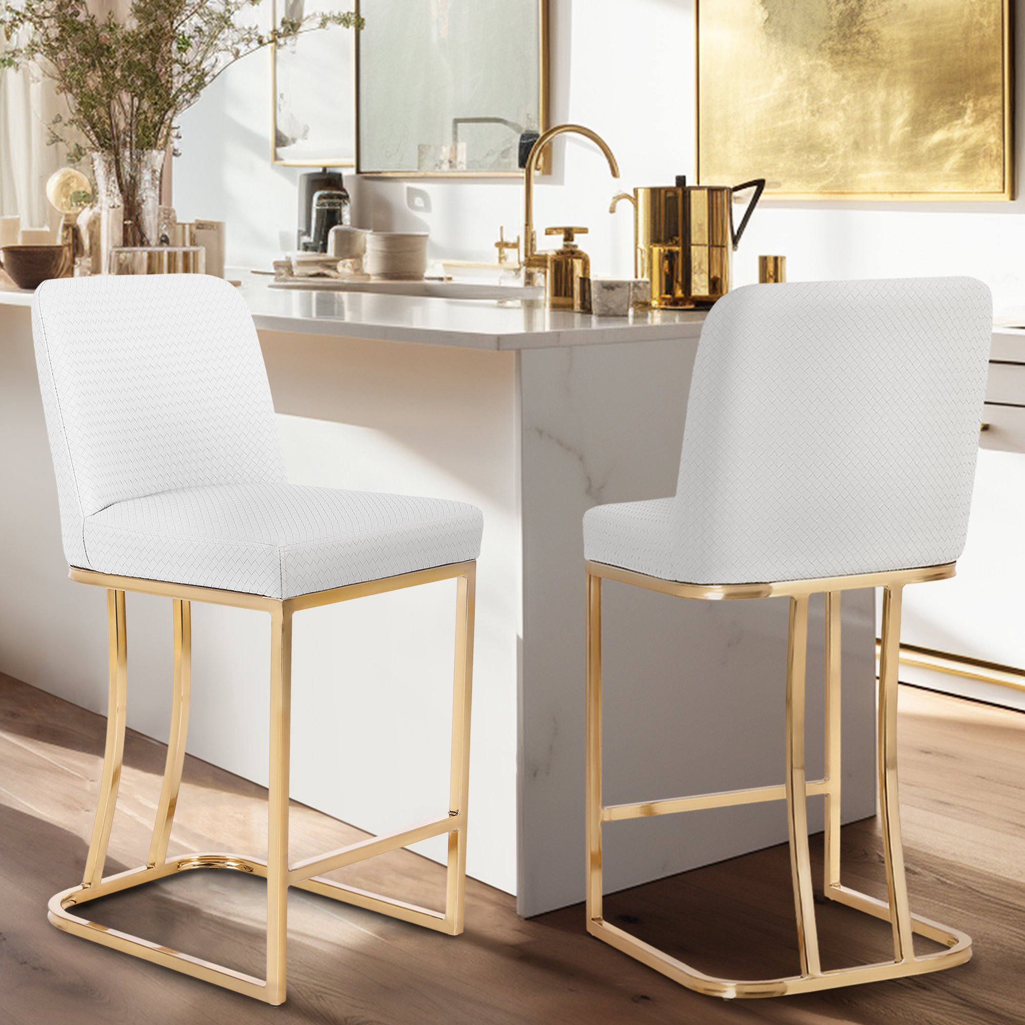 Flash Furniture Carmel Transitional Faux Leather Counter Stool, White ...