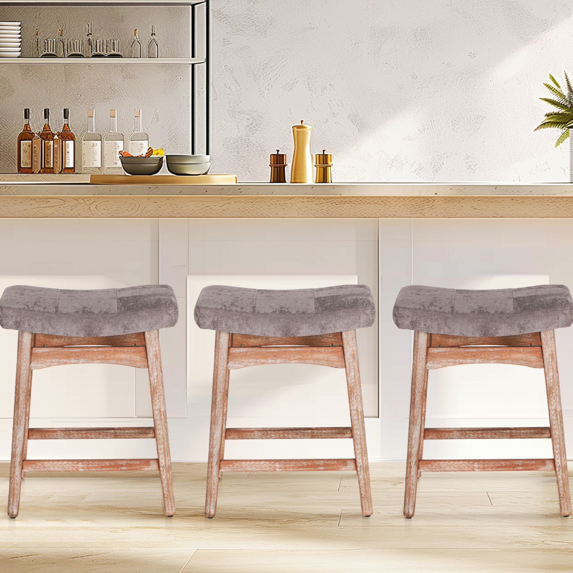 Angel Line Cambridge 24" Padded Saddle Stool-Gray w/ Gray Cushion, Set ...