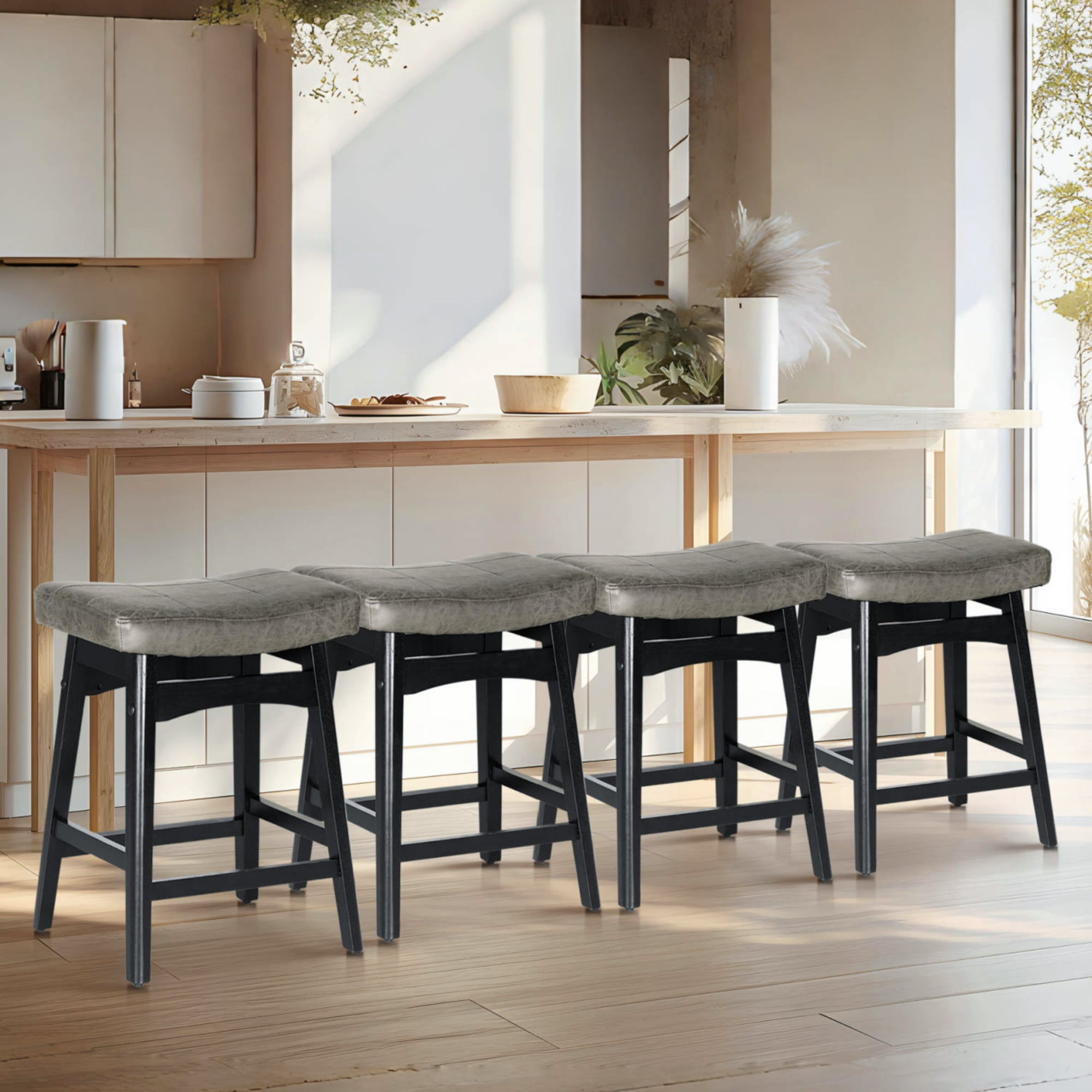 Summit Living 24 inch Wooden Backless Saddle Kitchen Stools Set of 4 ...