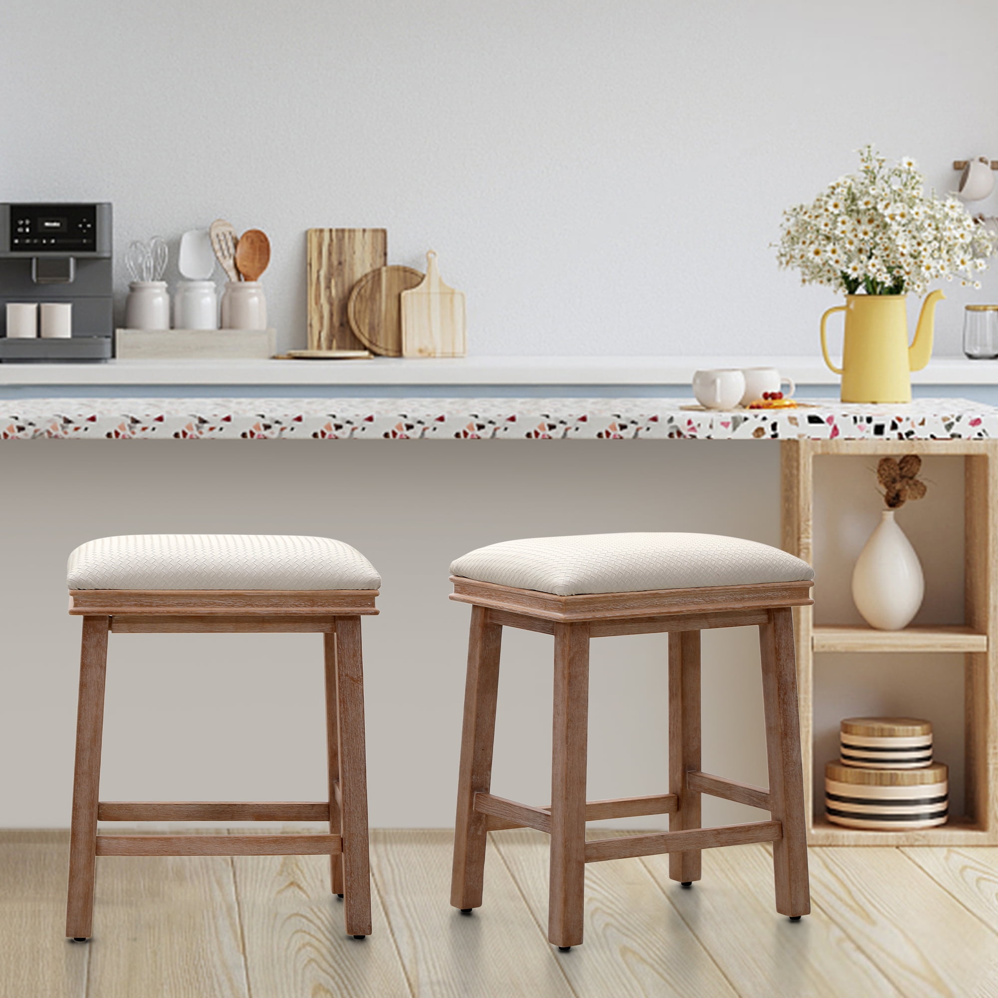 Summit Living 24 inch Wooden Counter Bar Stools Set of 2 for Kitchen ...