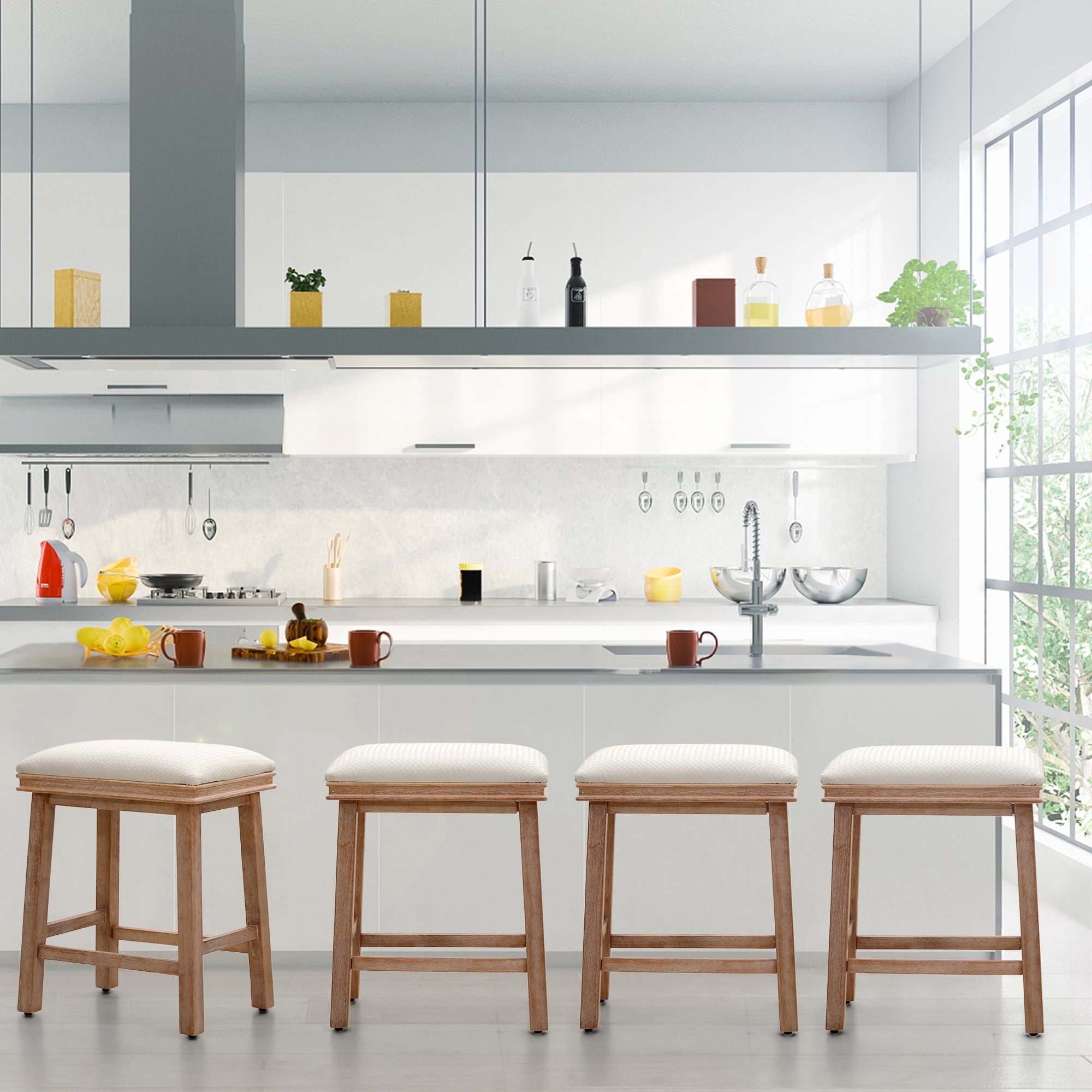 Summit Living 24 inch Wooden Counter Bar Stools Set of 4, White Faux ...