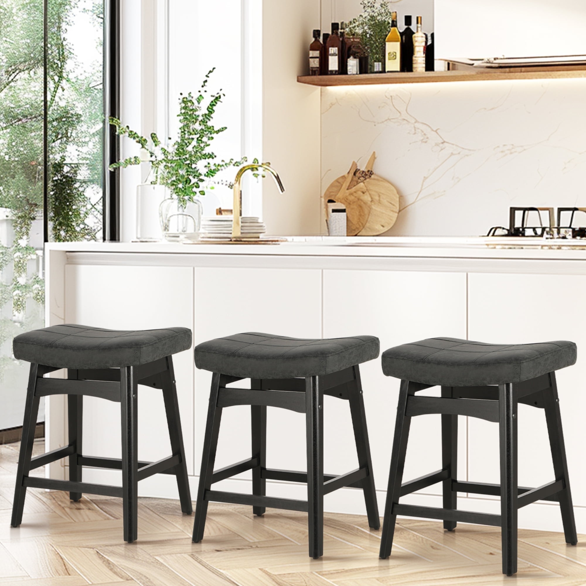 Summit Living 24 inch Height Wooden Bar Stool, Set of 3, Backless ...