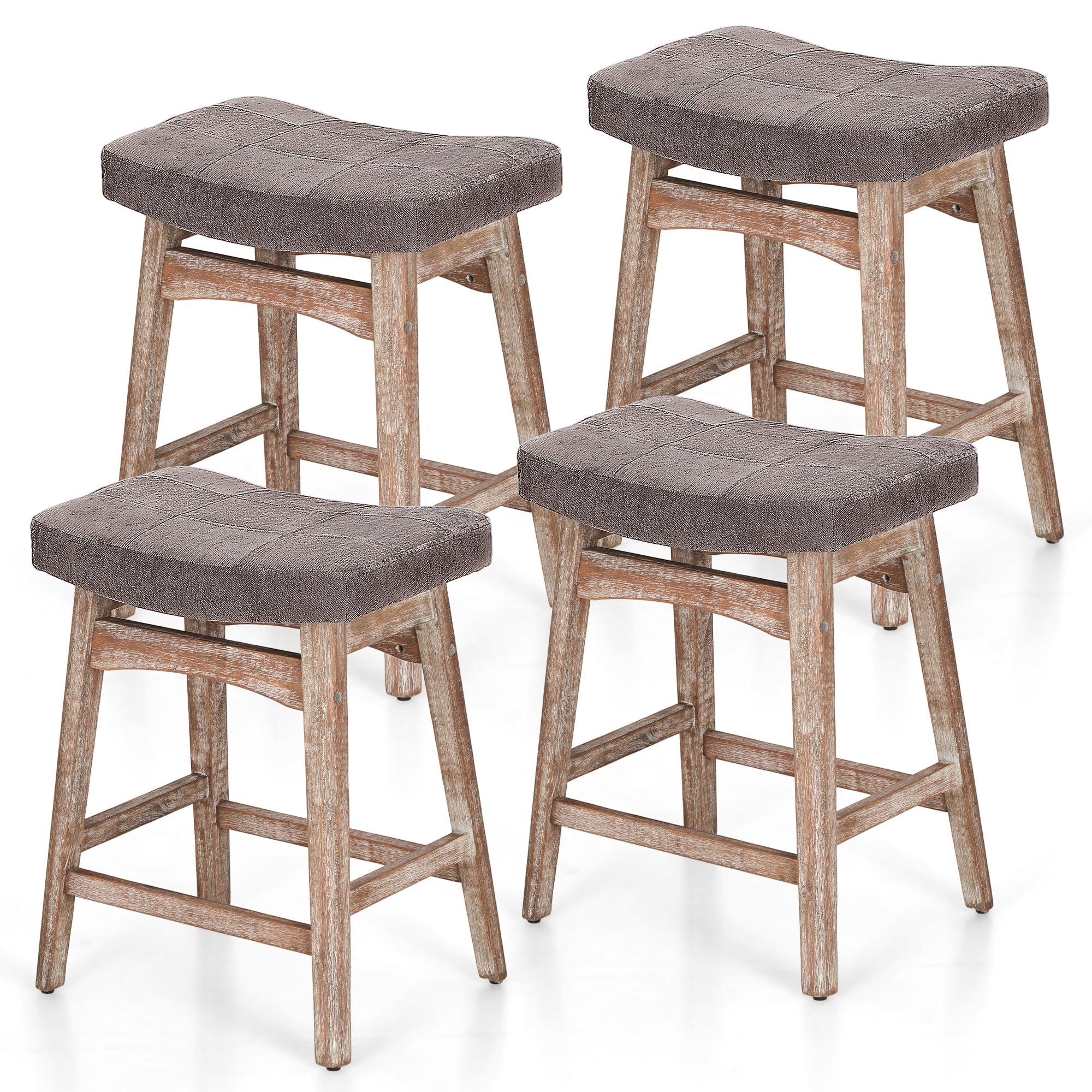 Summit Living 24 inch Wooden Counter Stool Set of 4, Backless Saddle ...