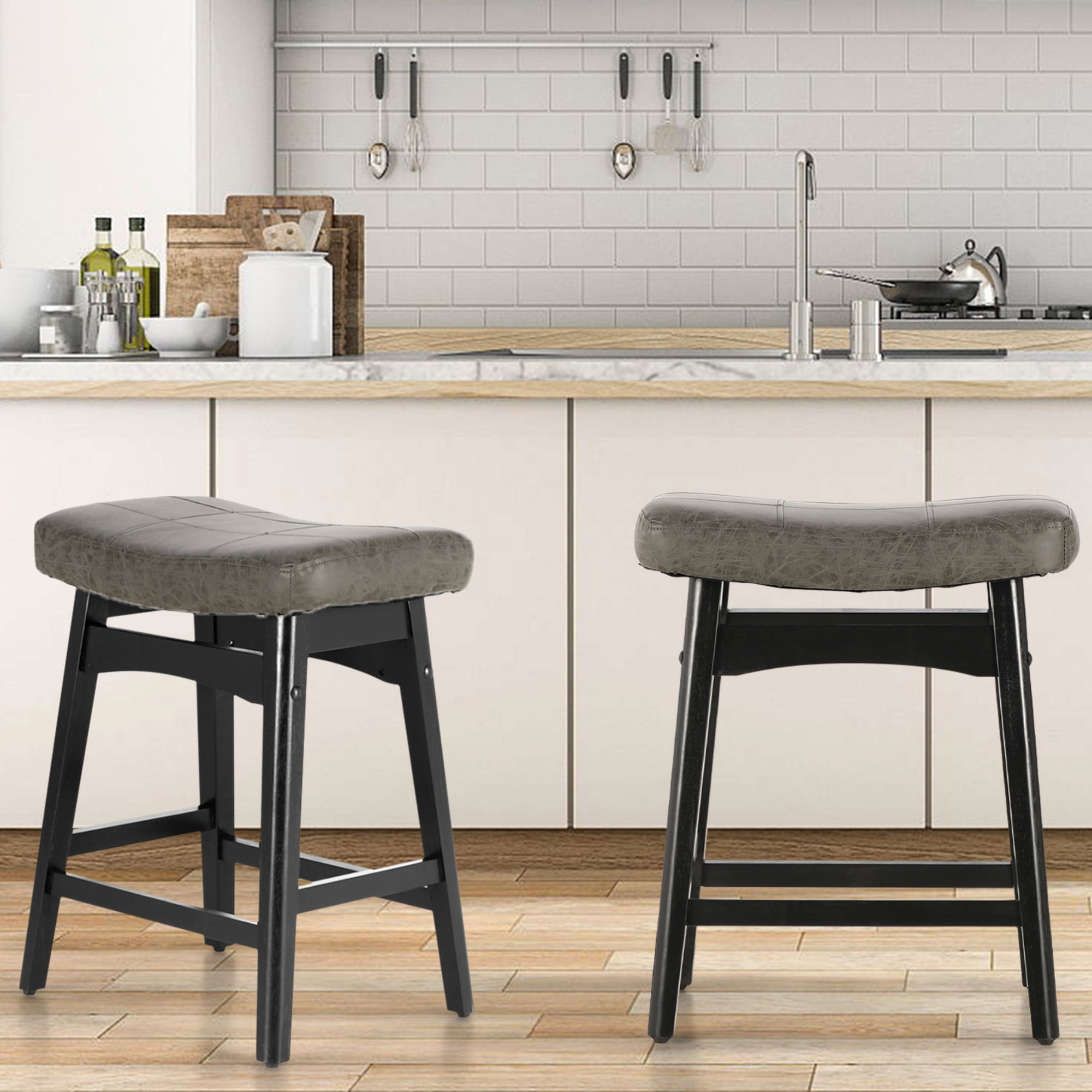 Summit Living 24 inch Wooden Counter Stools Set of 2, Saddle Backless ...