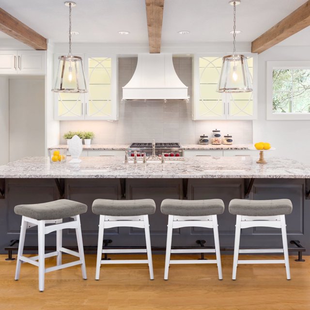 Summit Living 24 inch Wooden Counter Stools Set of 4, Saddle Backless ...