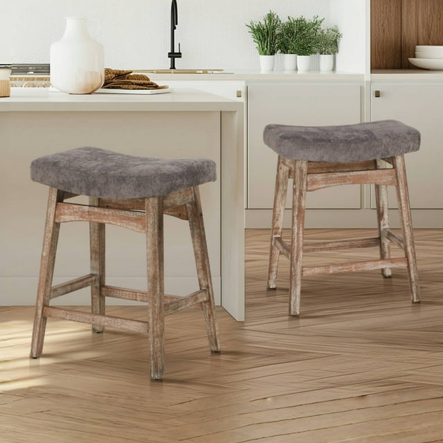 Summit Living 24 inch Counter Height Backless Saddle Wood Bar Stool Set ...