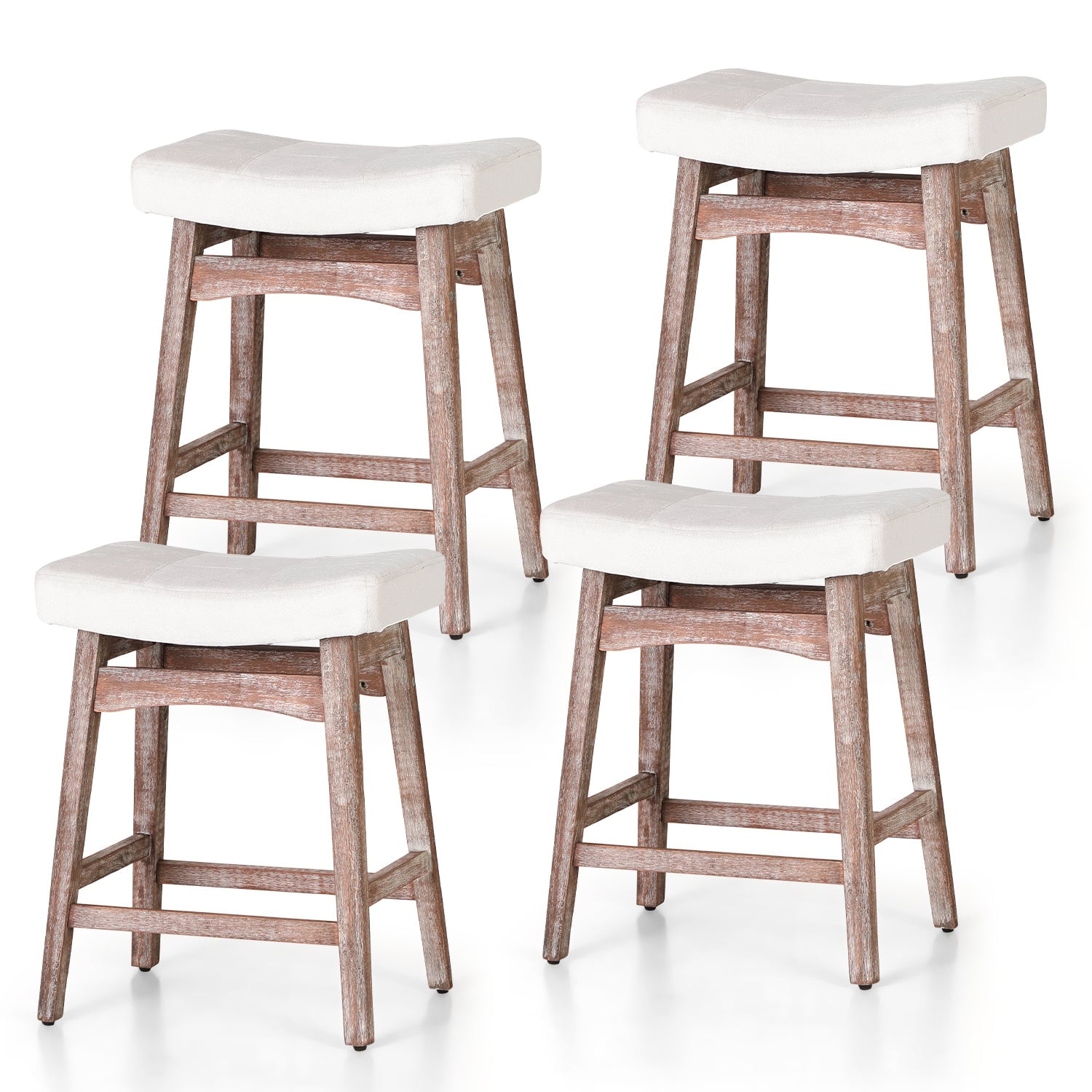 Summit Living 24 inch Wooden Saddle Bar Stool Set of 4 for Kitchen ...