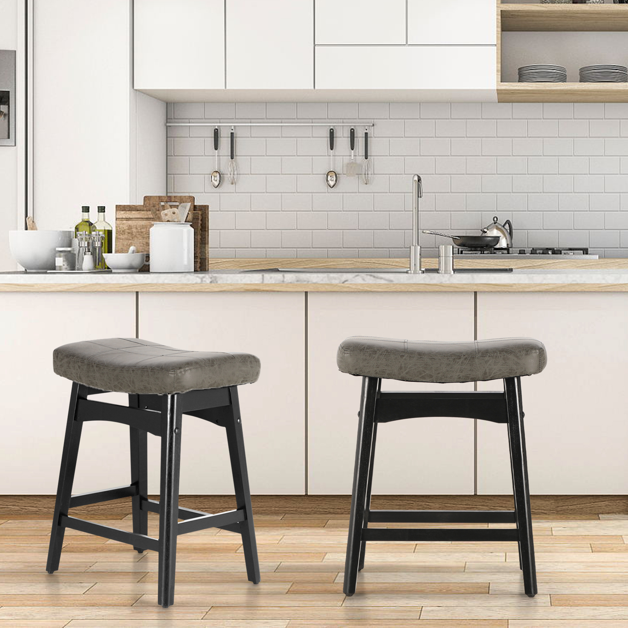 DHI Nice Nail Head Faux Leather Counter Stool (2PK), Multiple Colors ...