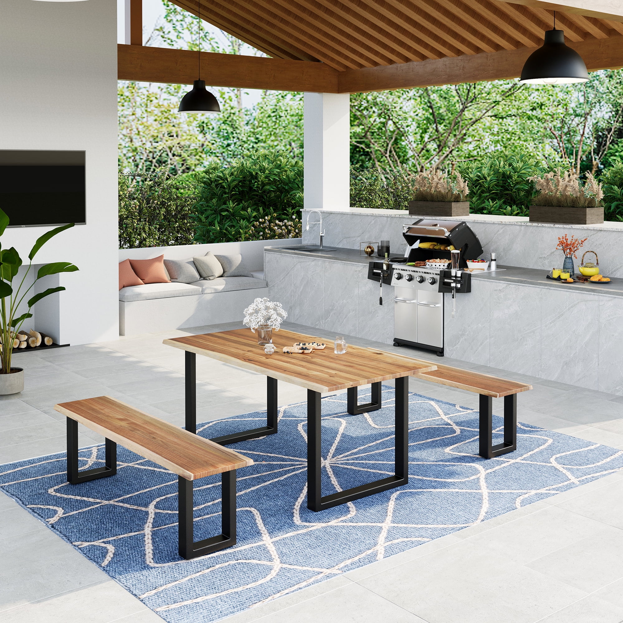 Summit Living 3-Piece Acacia Wood Outdoor Dining Set, Patio Wooden ...