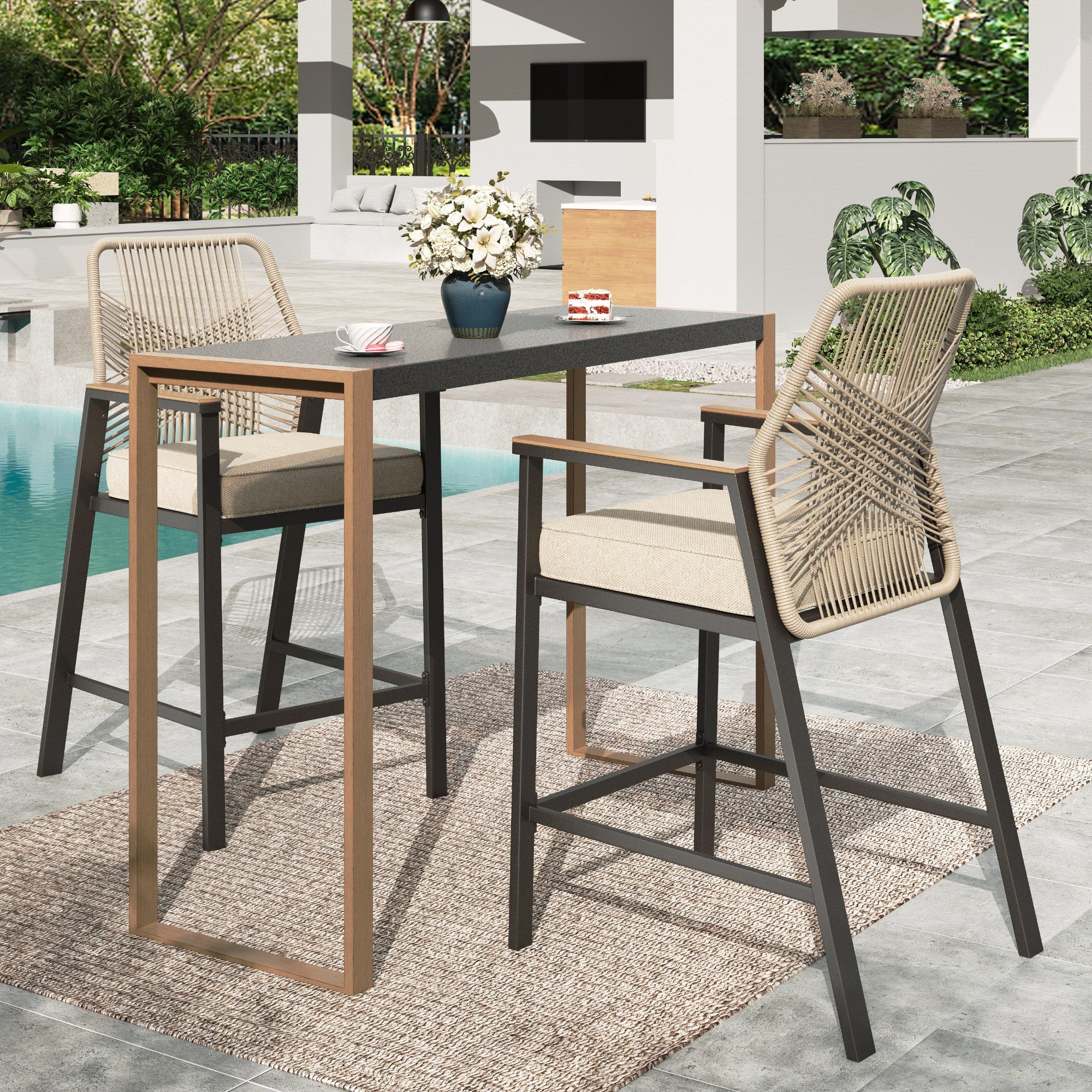 Summit Living 3-Piece Outdoor Patio Bar Set, All-Weather Rattan Bistro ...
