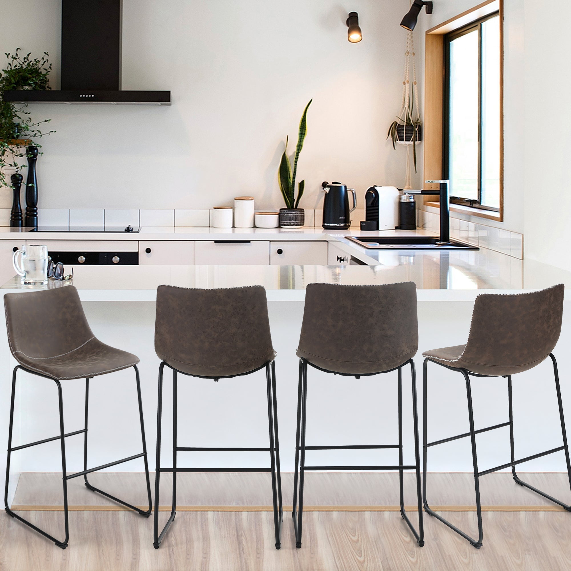 Summit Living 30 inch Count Stools Set of 4 with Back for Kitchen, PU ...