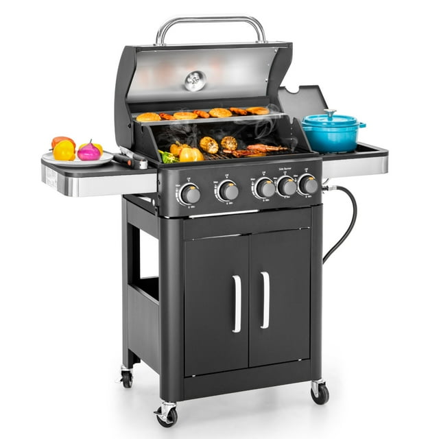 Summit Living Stainless Steel 4 Burner Propane Gas BBQ Grill with Side ...