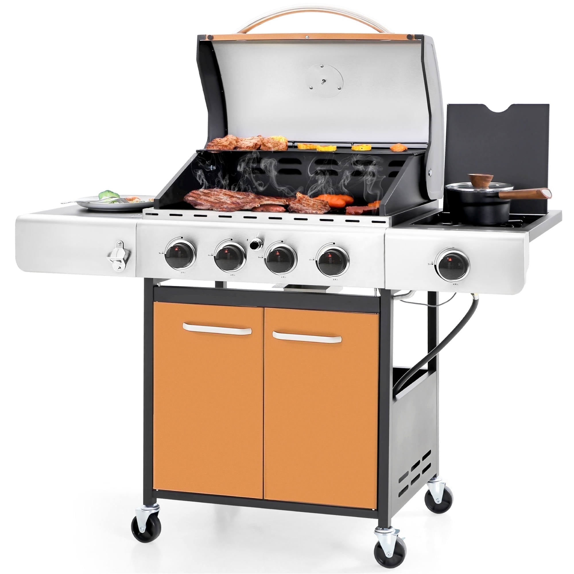 Summit Living 4 Burner Propane Gas Grill with Side Burner Stainless ...