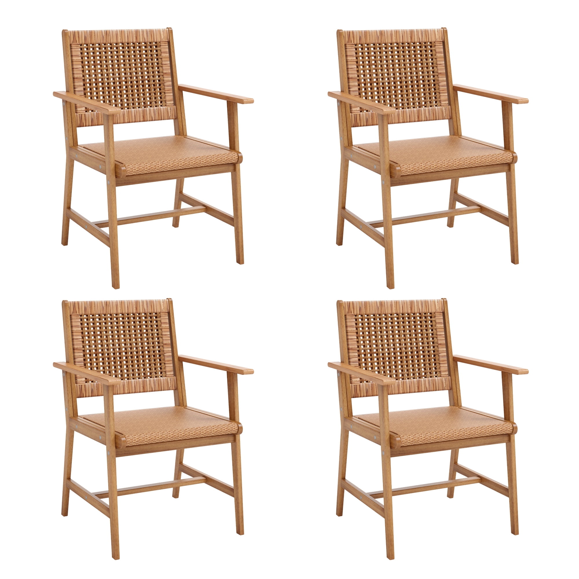 Summit Living 4-Piece Acacia Wood Patio Dining Chairs with Rattan Seat ...