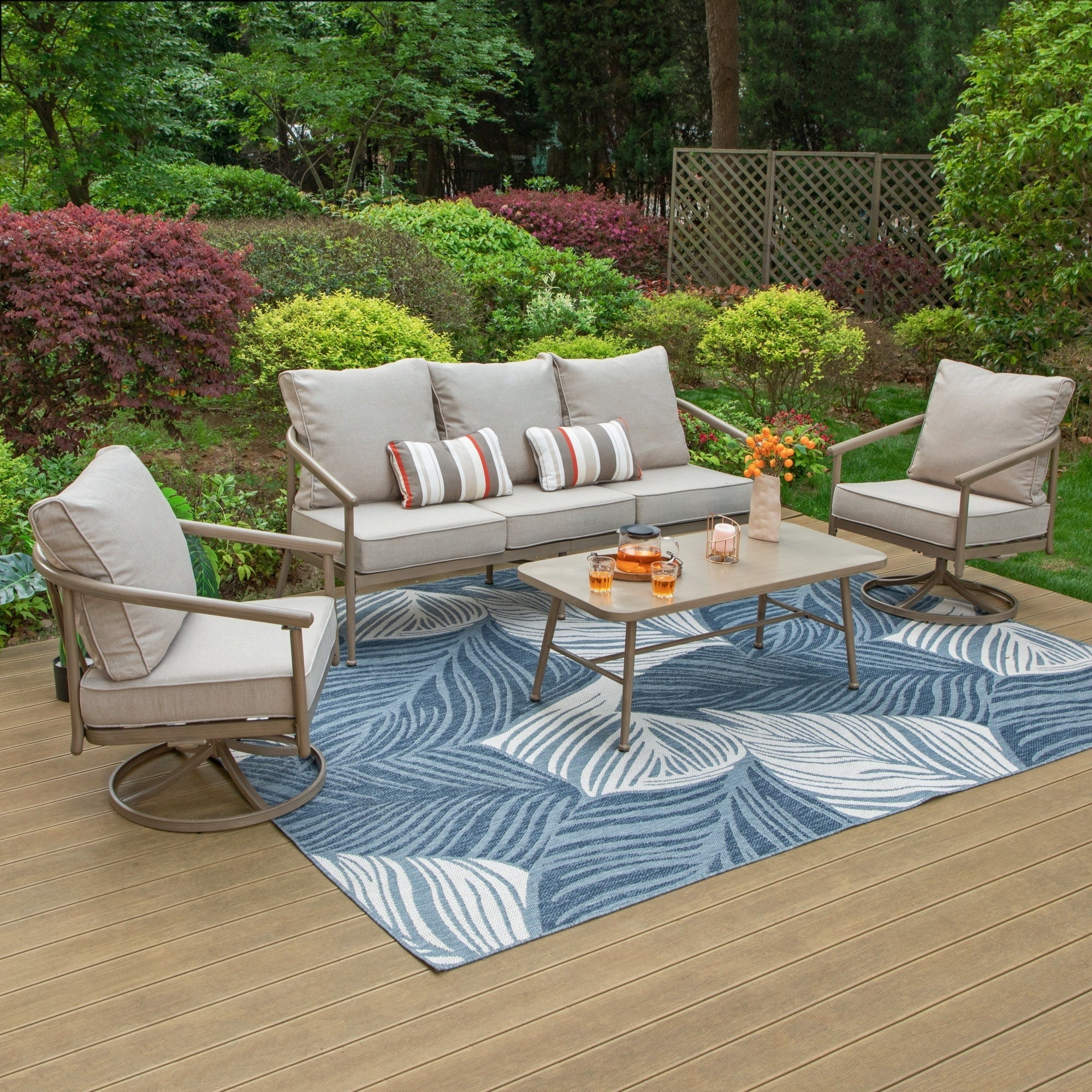2-Piece Outdoor 3-Seater Sofa and Coffee Table Conversation Set ...