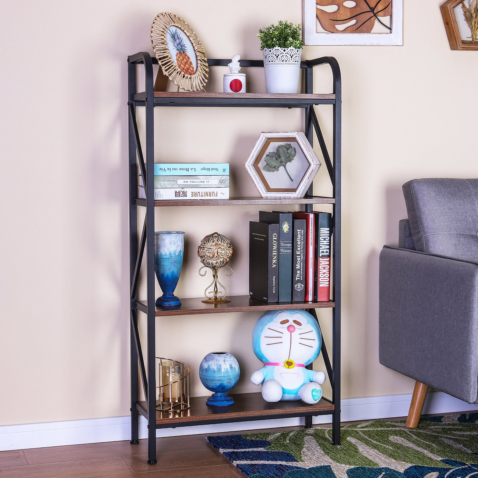 Summit Living 4 Tier Bookshelf, Bookcase Shelf Storage Organizer, Rack Shelves for Bedroom ...