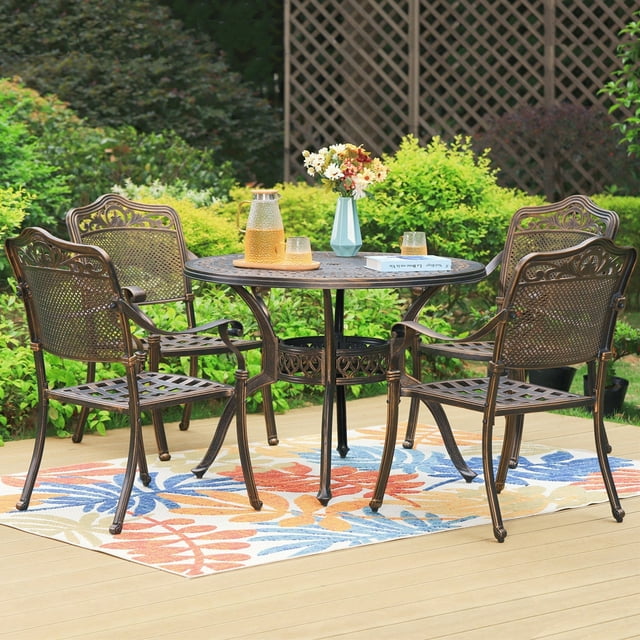 Summit Living 5-Piece Cast Aluminum Outdoor Dining Set with 4 Chairs ...