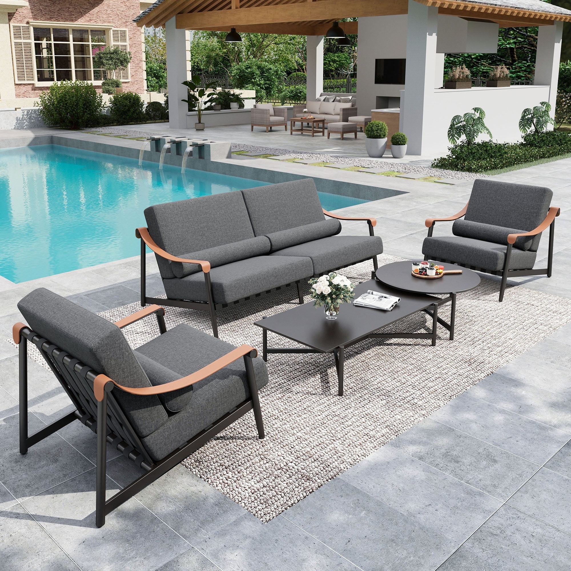 MF Studio 5-Piece Modern Patio Conversation Set with 2 Coffee Tables ...