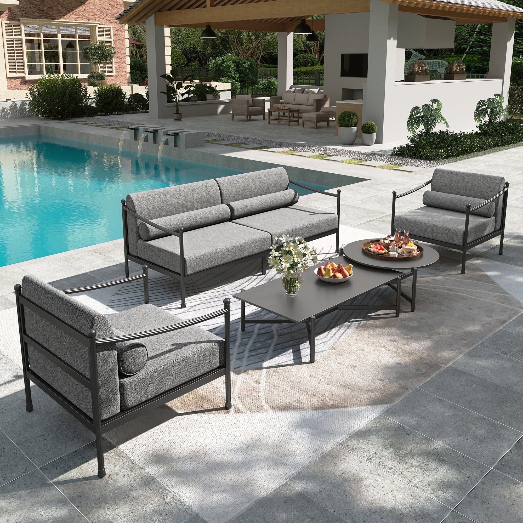 MF Studio 5-Piece Modern Patio Conversation Set with 2 Coffee Tables ...