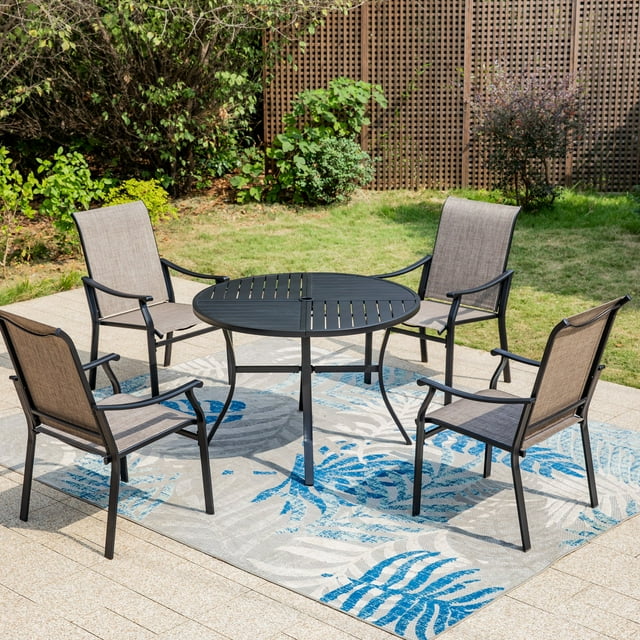 Summit Living 5-Piece Outdoor Dining Set with Textilene Chairs & Round ...