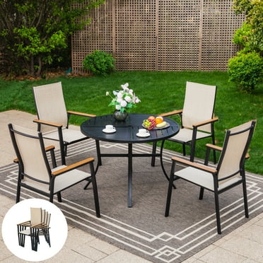 Summit Living 5-Piece Outdoor Patio Dining Set with 4 Stackable Beige ...