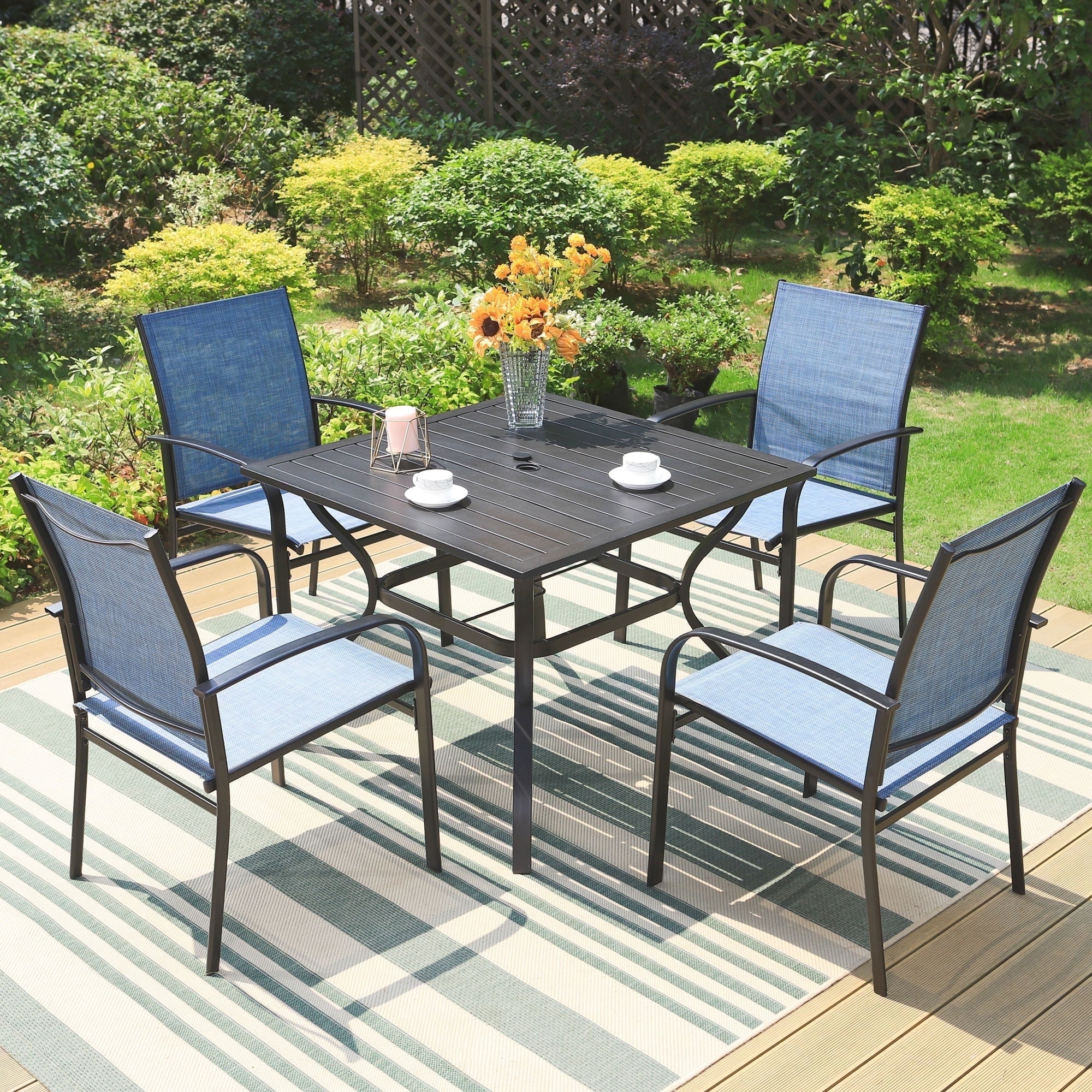Summit Living 5-Piece Metal Outdoor Dinner Patio Set with Textilene ...
