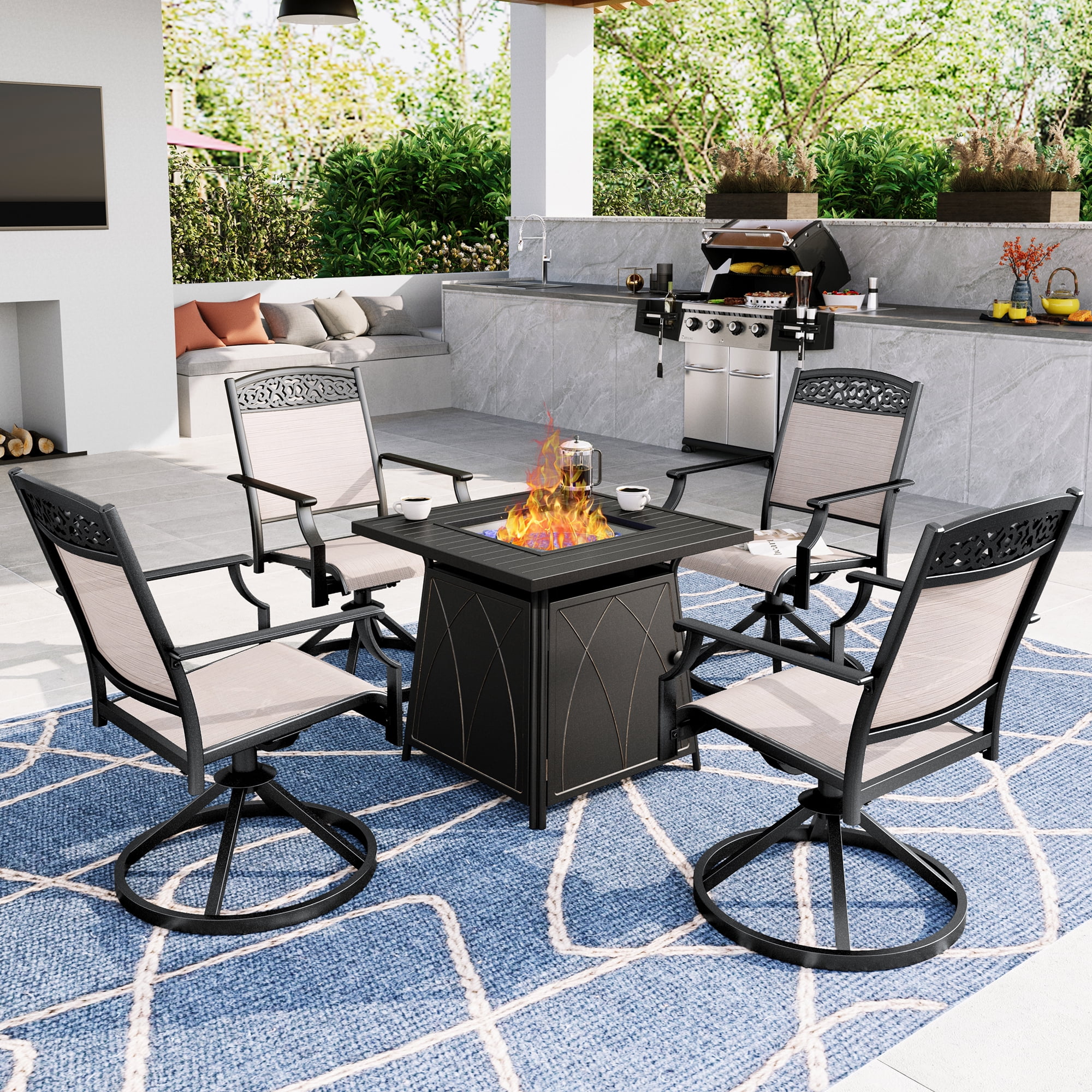 Summit Living 5-Piece Outdoor Patio Gas Fire Pit Set with 1 Piece ...