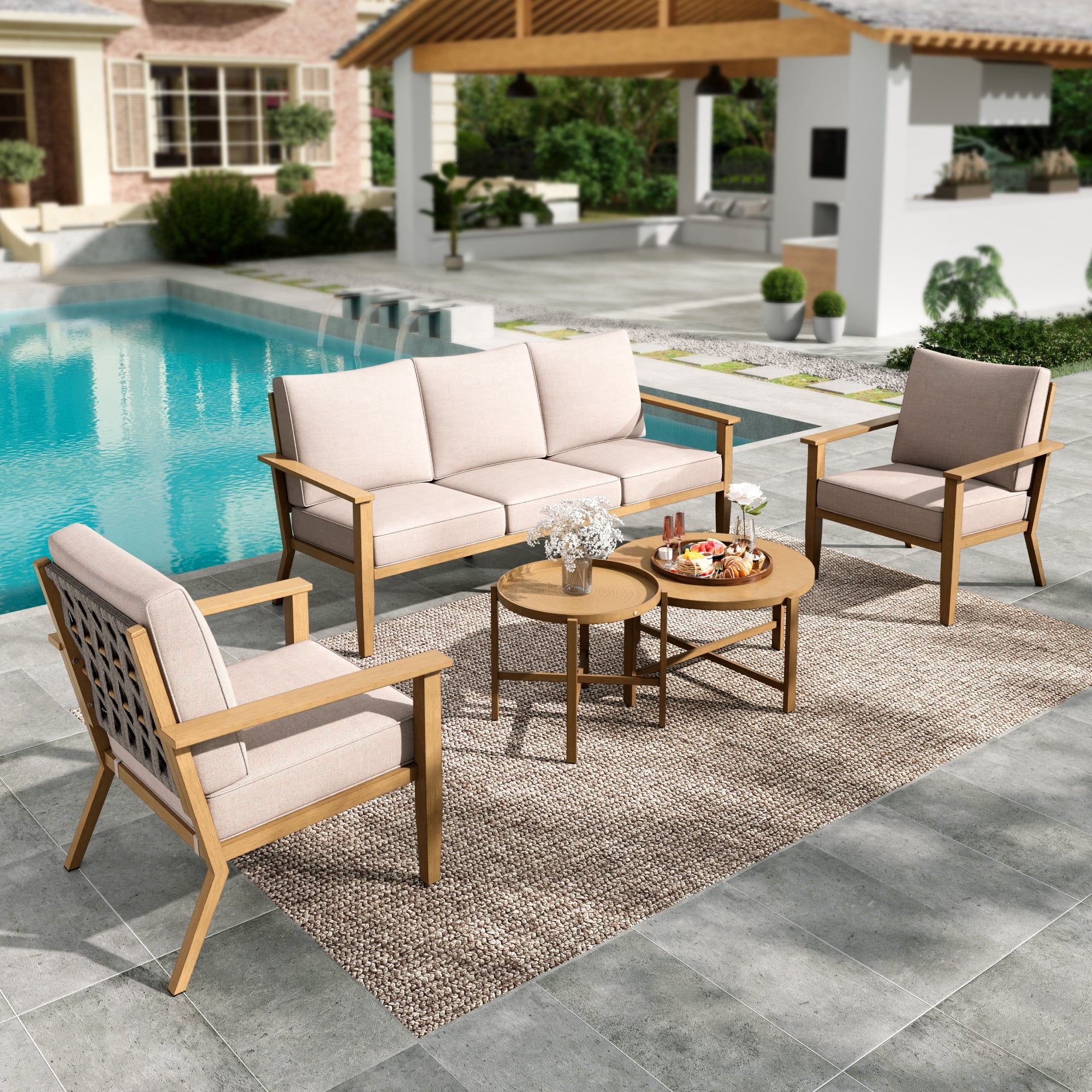 Summit Living 5-Piece Woven Rope Outdoor Patio Furniture Set with Fixed ...